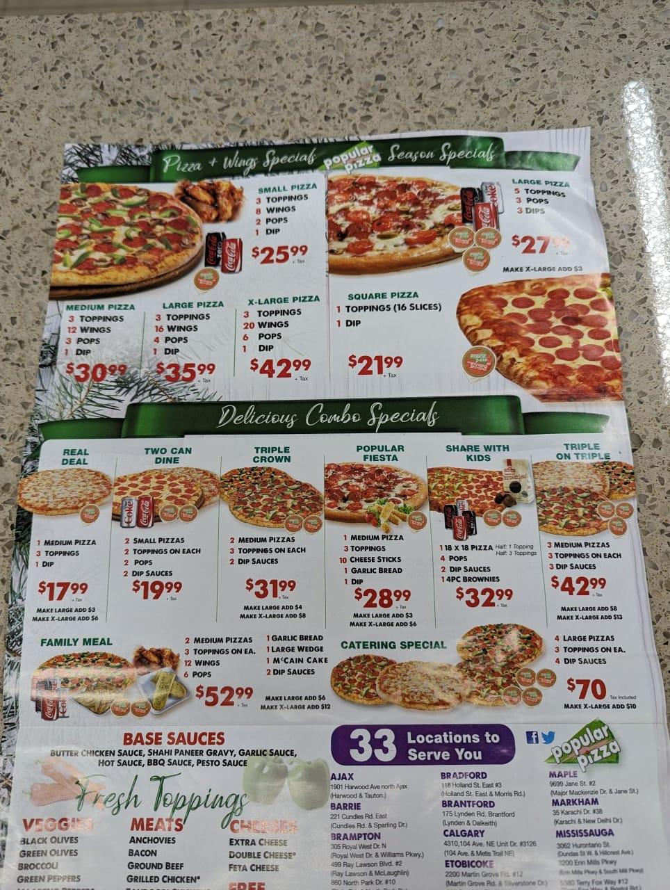 Menu at Popular Pizza pizzeria, Hamilton
