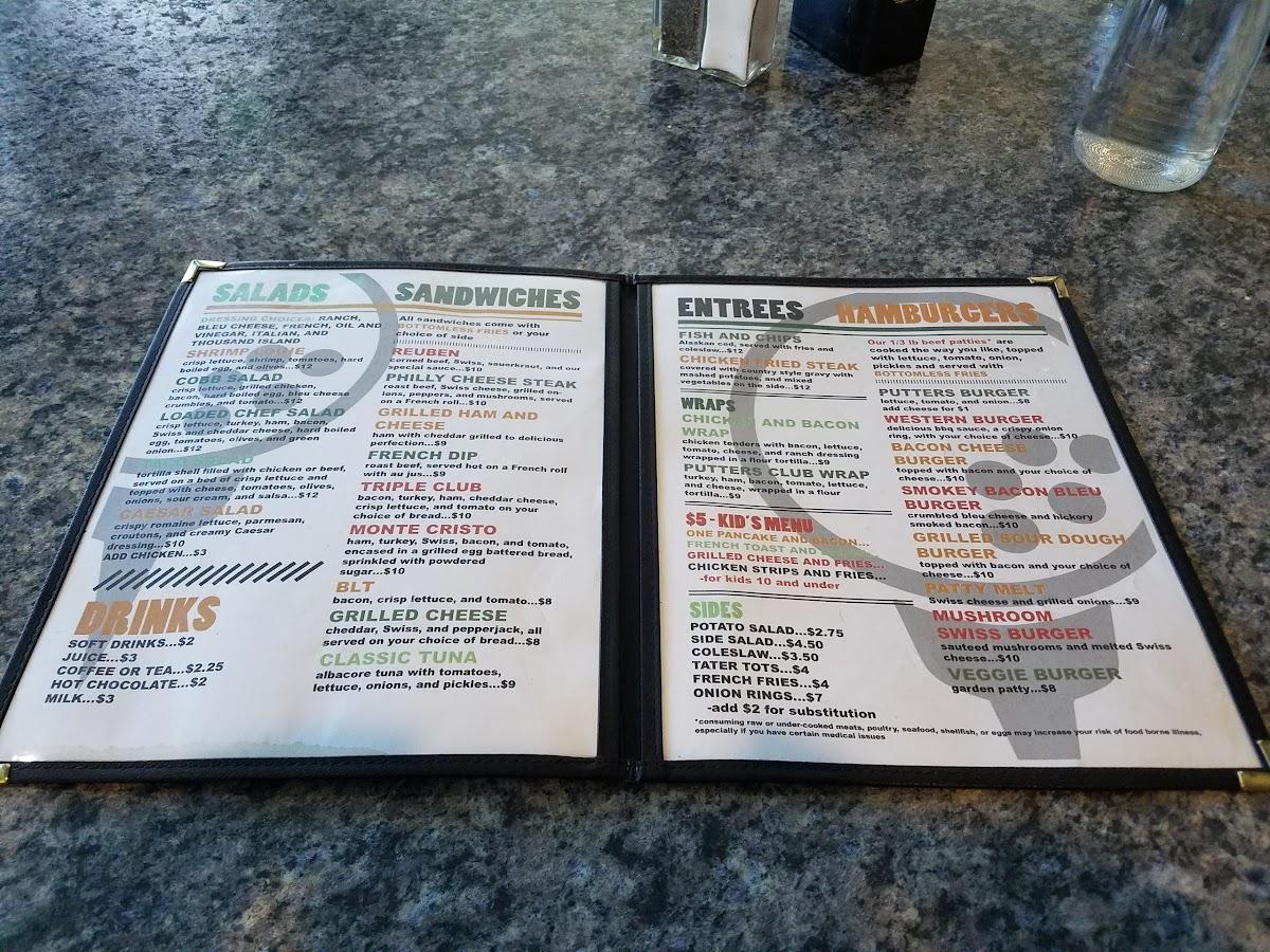 Menu at Putters pub & bar, Bremerton