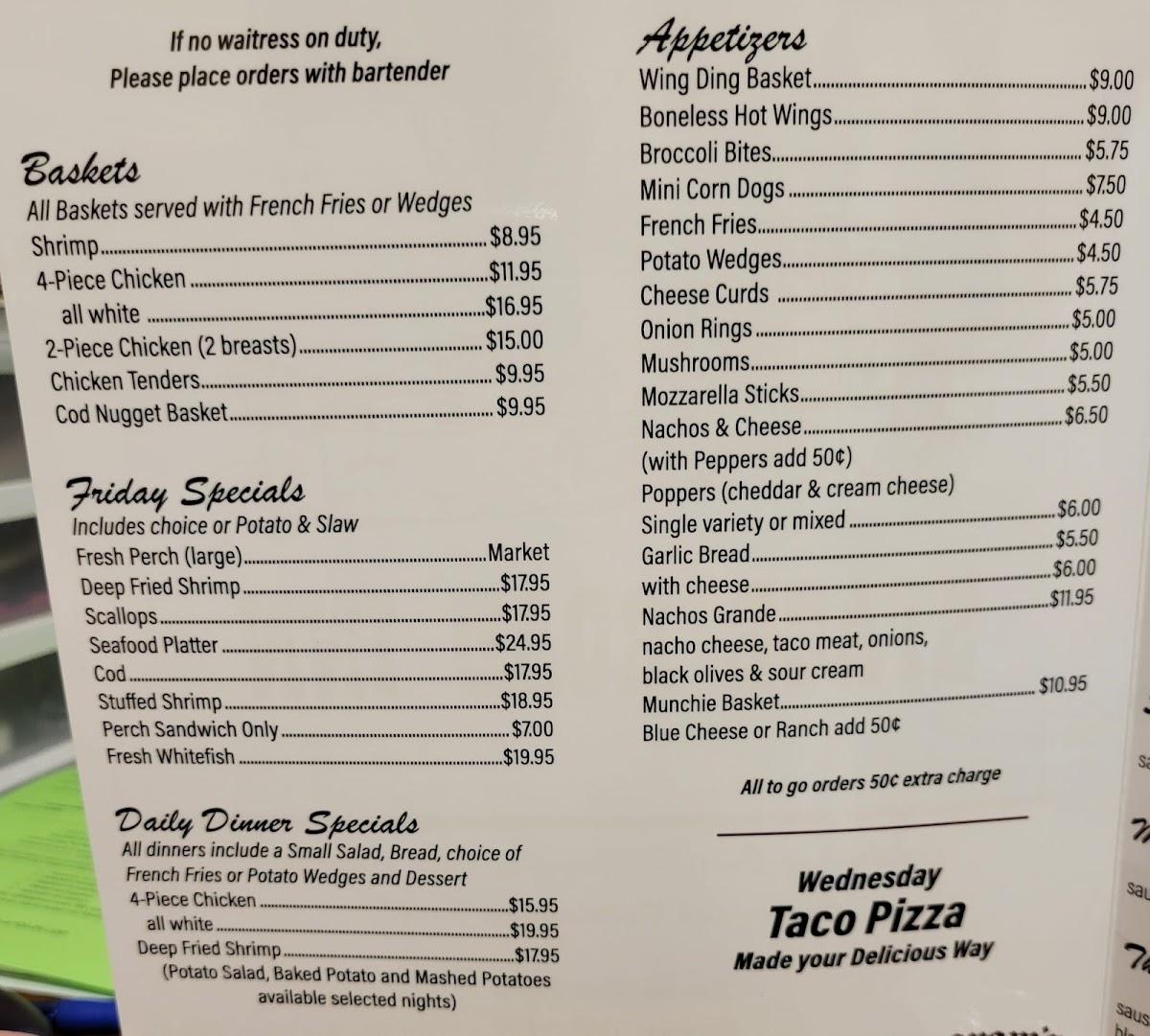 Menu at Stage Road Inn pub & bar, Sturgeon Bay