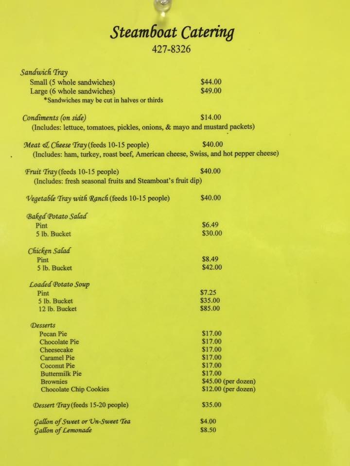 Menu at Steamboat restaurant, Andalusia