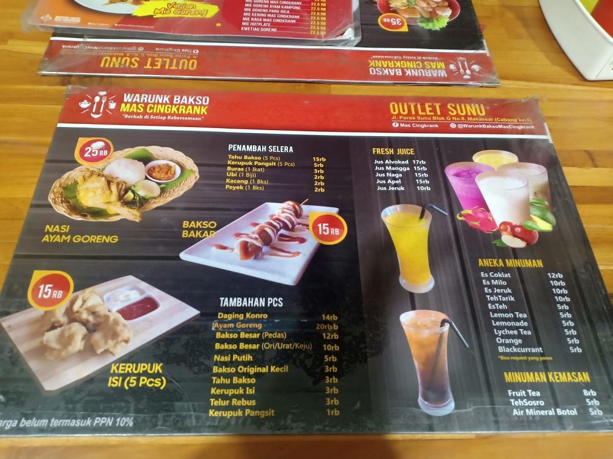 Menu at Warunk Bakso Mas Cingkrank - Sunu restaurant, Makassar, Jl ...