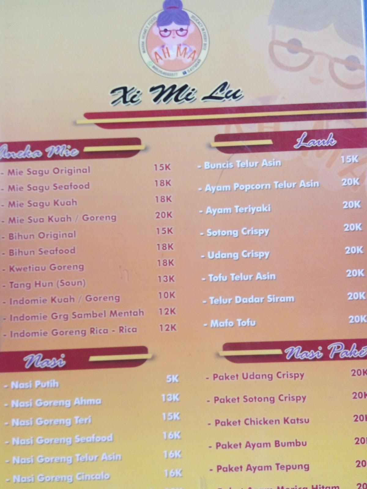 Menu at Ahma Kopitiam restaurant, Batam, Perumahan Mitra Raya Blok A no. 15