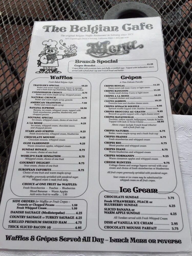 Menu at Belgian Cafe, Solvang