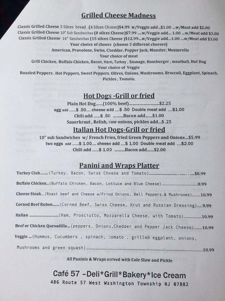 Menu at Cafe 57, Washington