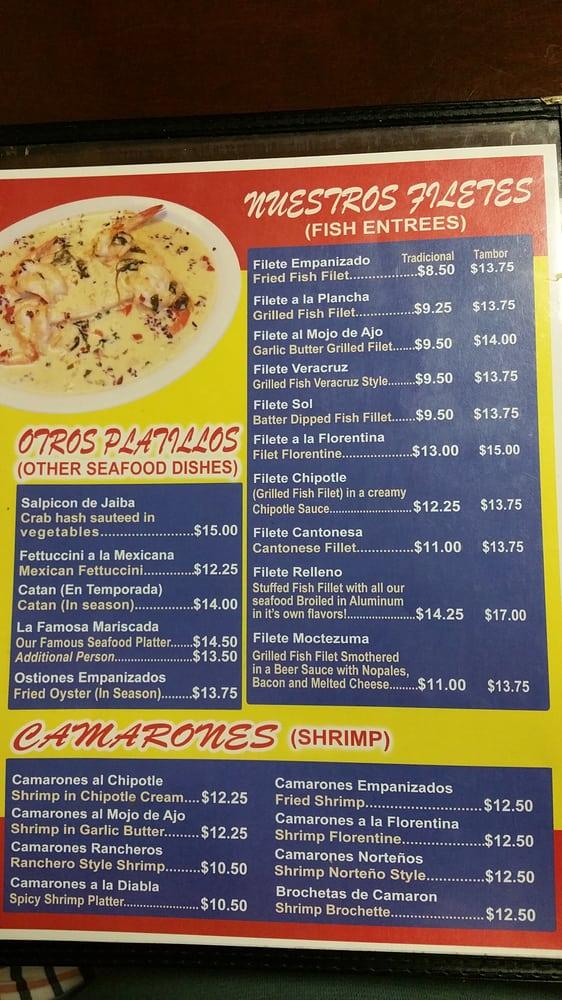 Menu at Mariscos De La Rosa restaurant, Brownsville, Padre Island Hwy