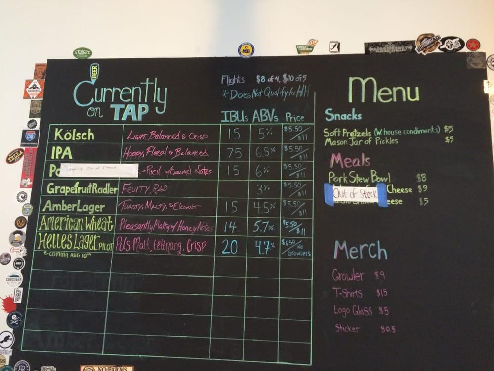 Menu at Mustang Sally Brewing Company restaurant, Chantilly