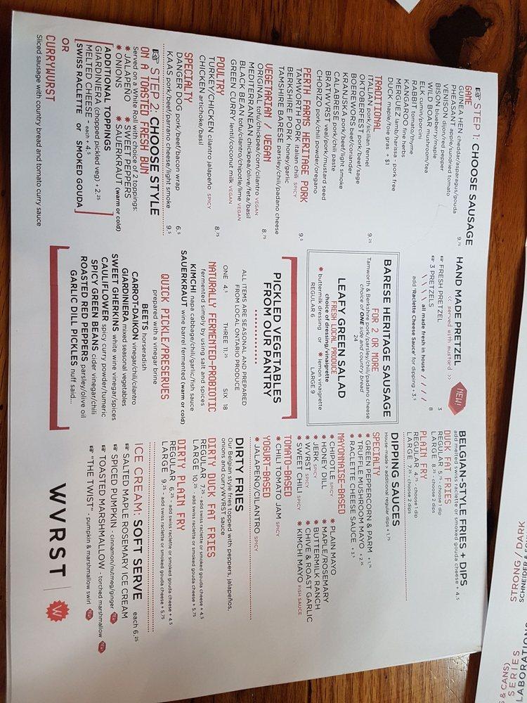 Menu at WVRST pub & bar, Toronto, 609 King St W