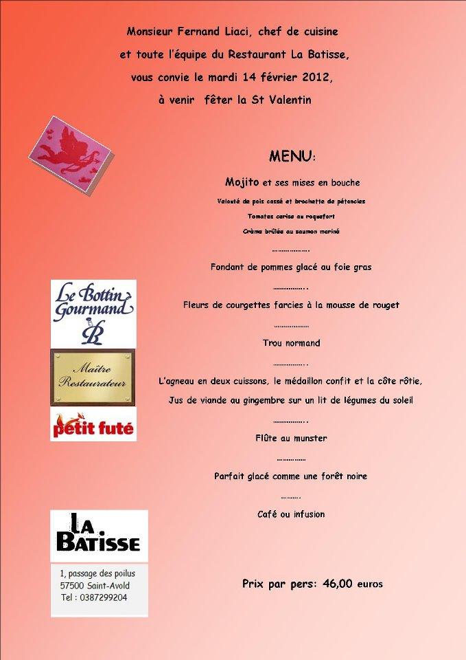 Menu au La Batisse II restaurant, Saint-Avold