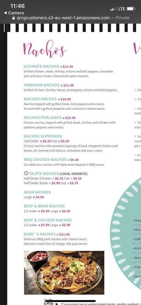 Menu at El Cielo Mexican Grill restaurant, Hoover