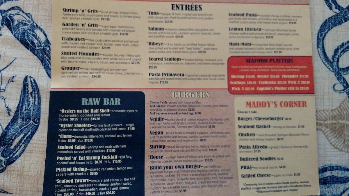 Menu at Madison's restaurant, Port Royal