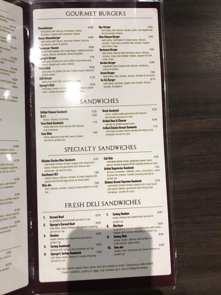 Menu at Spargo's restaurant, Auburn Hills
