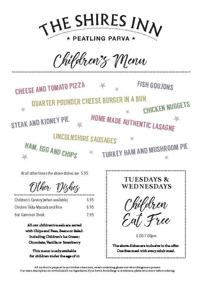 Menu at The Shires Inn & Restaurant, Gilmorton, Main St