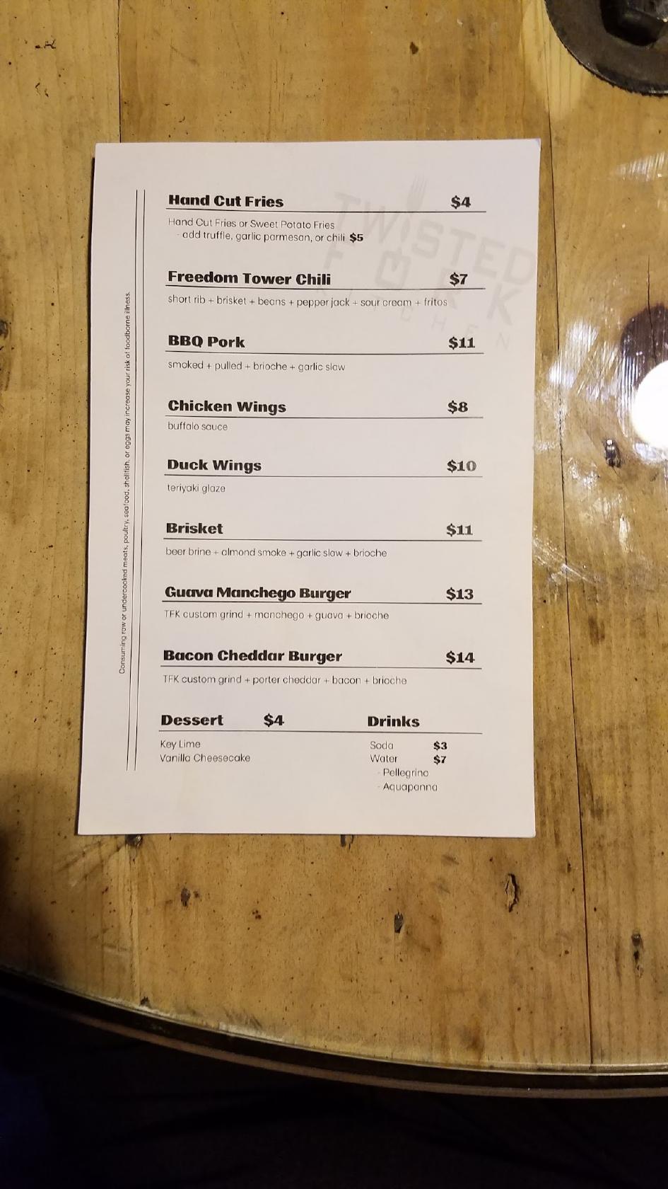 Menu at The Tank Brewing Co. pub & bar, Miami