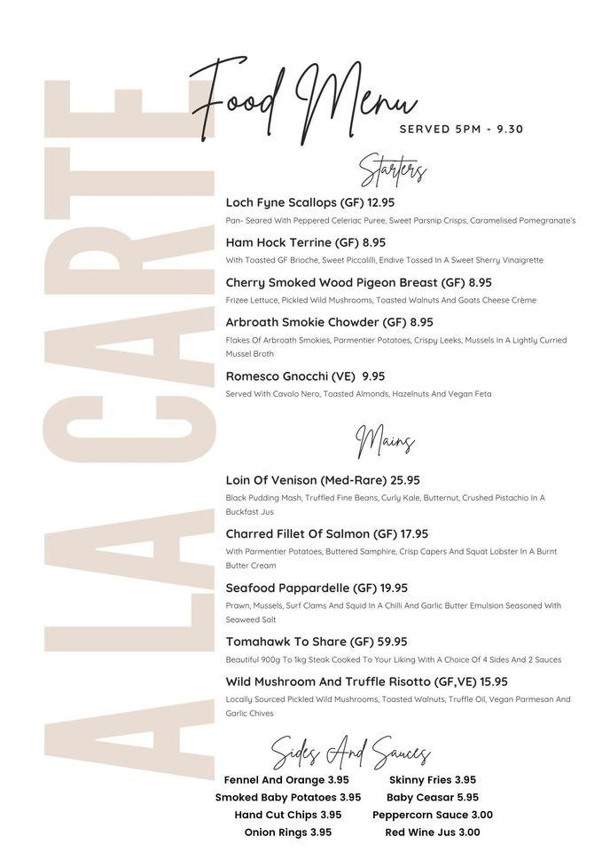 Menu at Westerton Arms pub & bar, Stirling