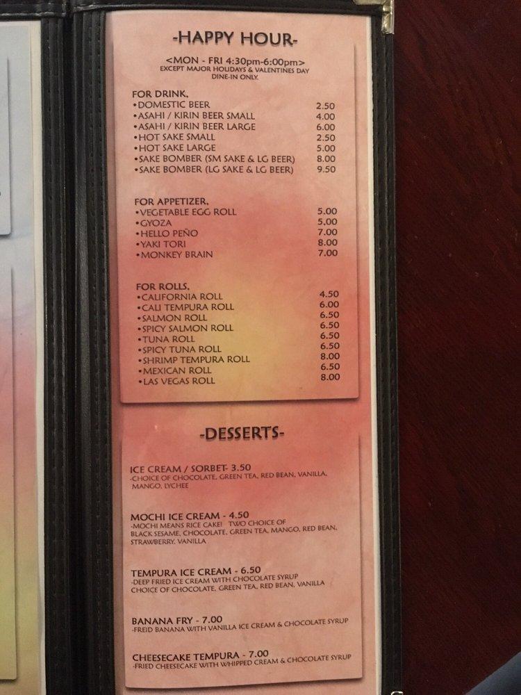 Menu at ARI Sushi restaurant, Cave Creek