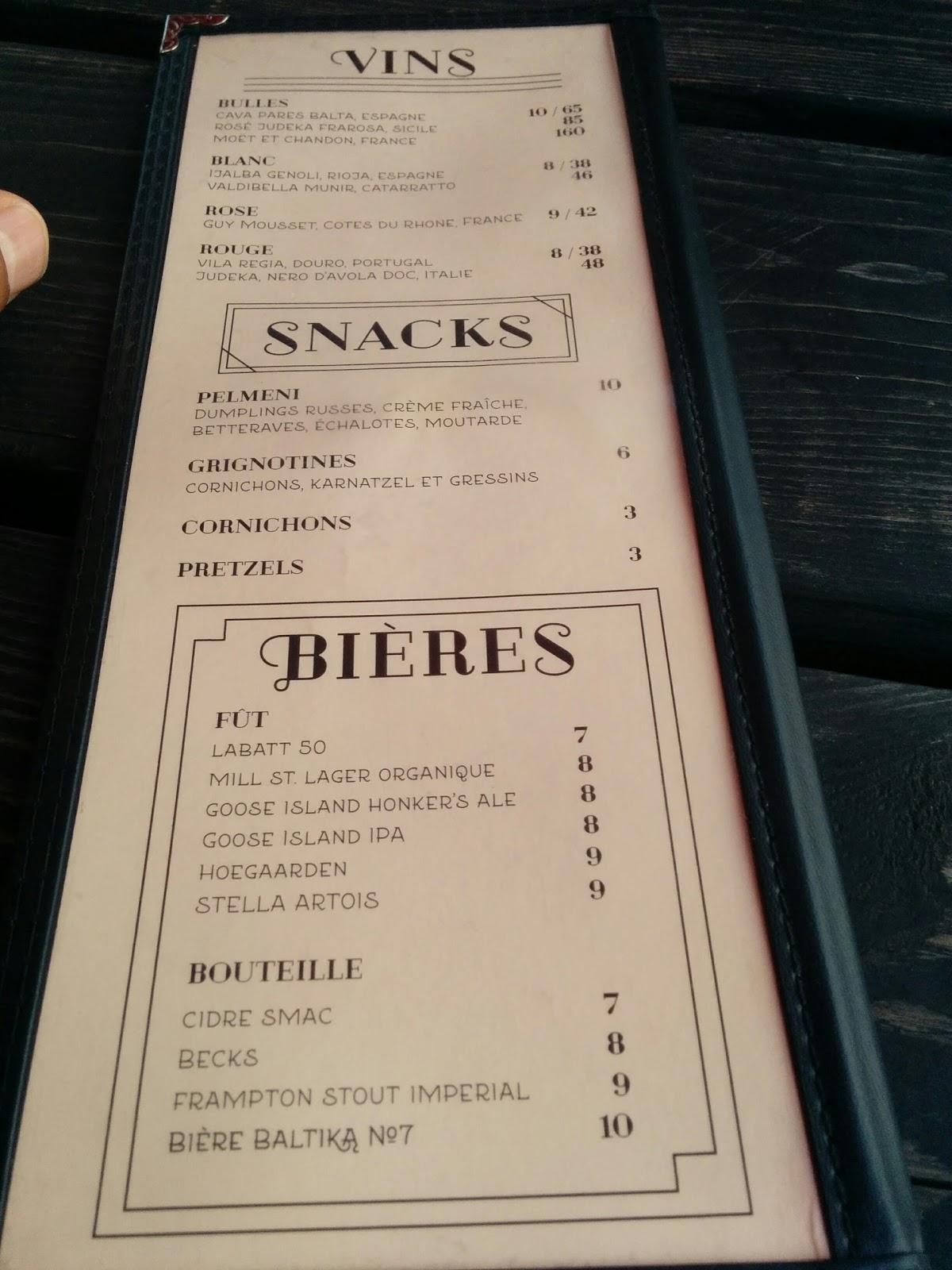 Menu at Bar Datcha, Montreal