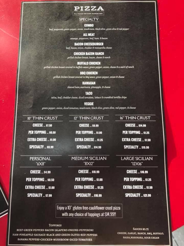 Menu at Brothers Grub pizzeria, Rockport