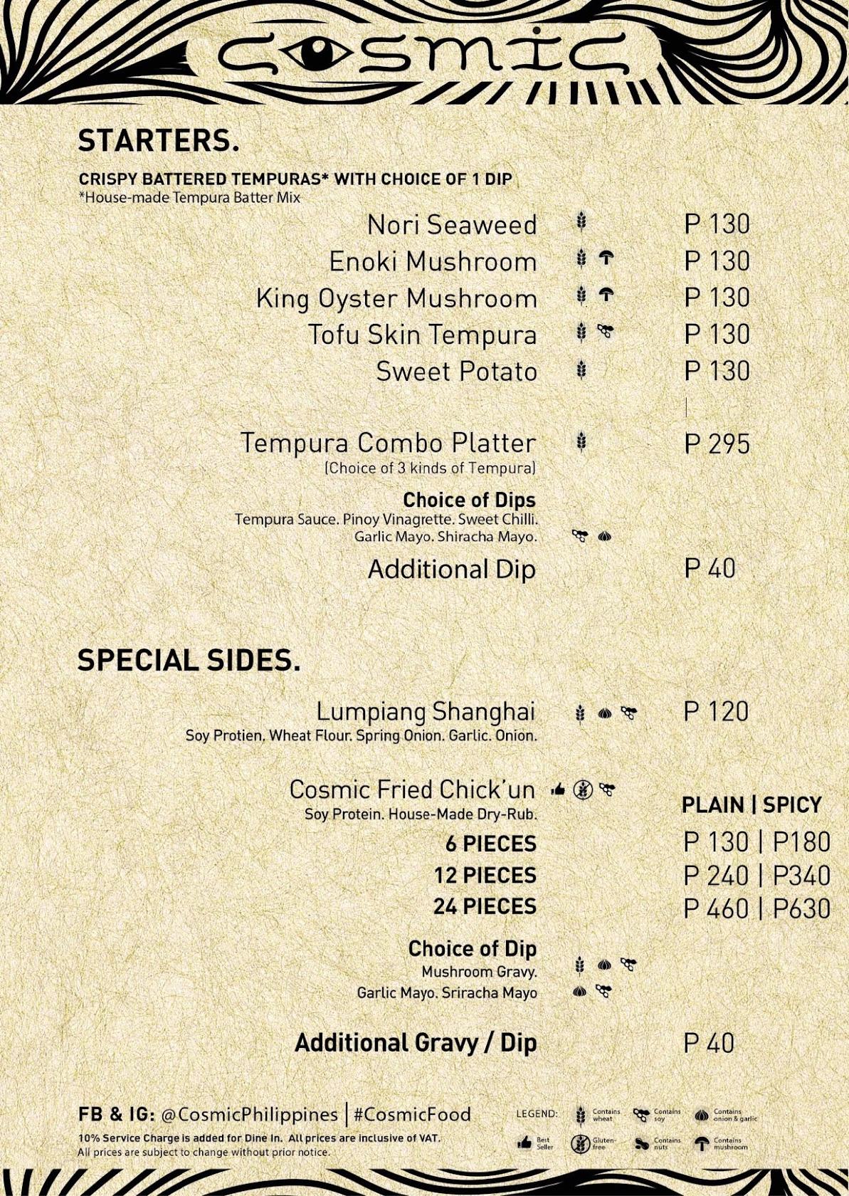 Menu at Cosmic Poblacion, Makati - A Vegan Restaurant & Cafe, Makati
