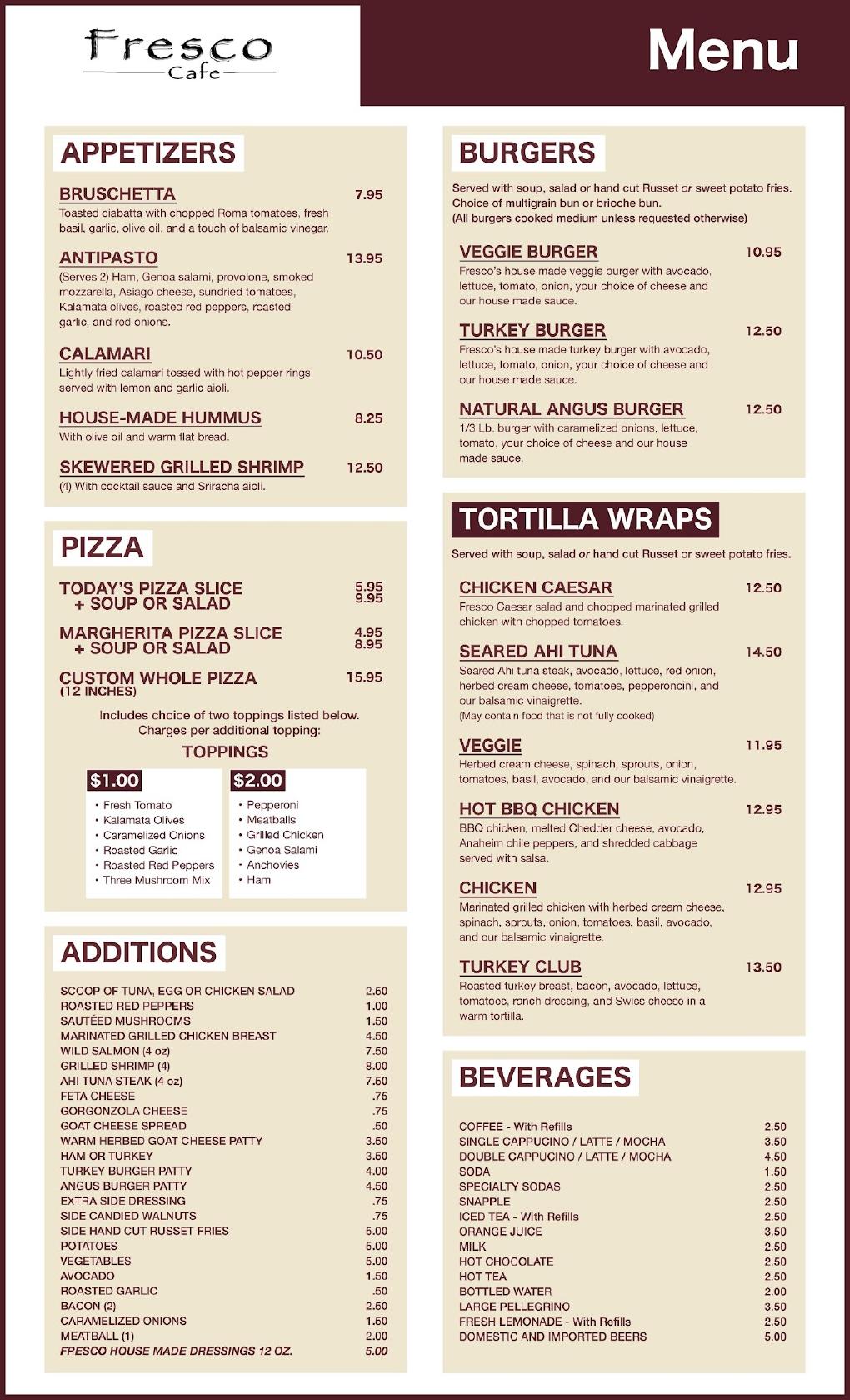 Carta de Fresco Cafe, Santa Barbara