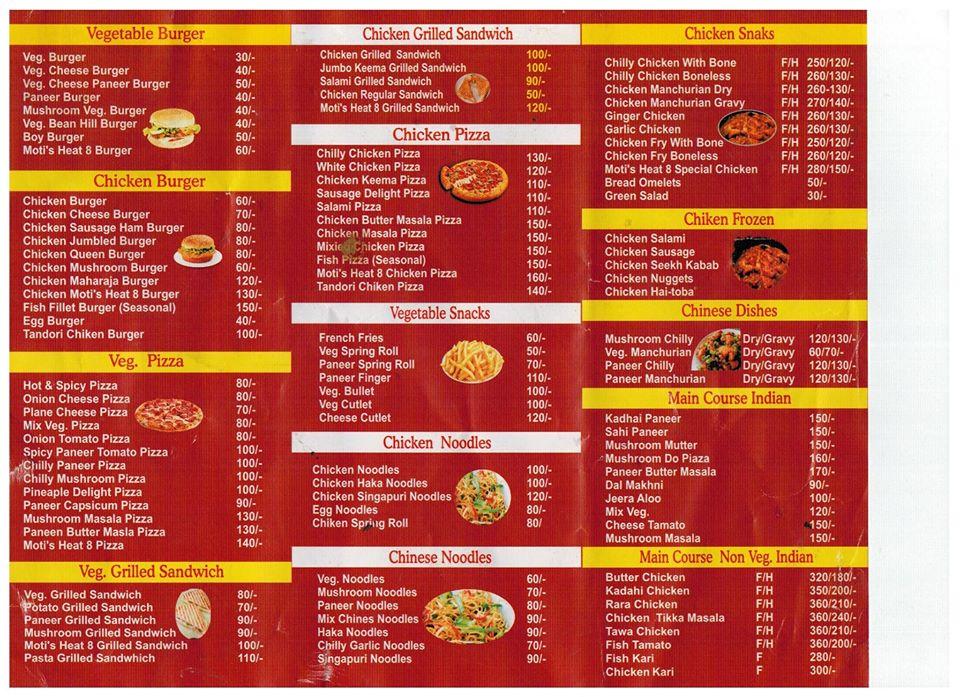 Menu at Motis heat 8 fast food chicken corner Nurmahal, Nurmahal