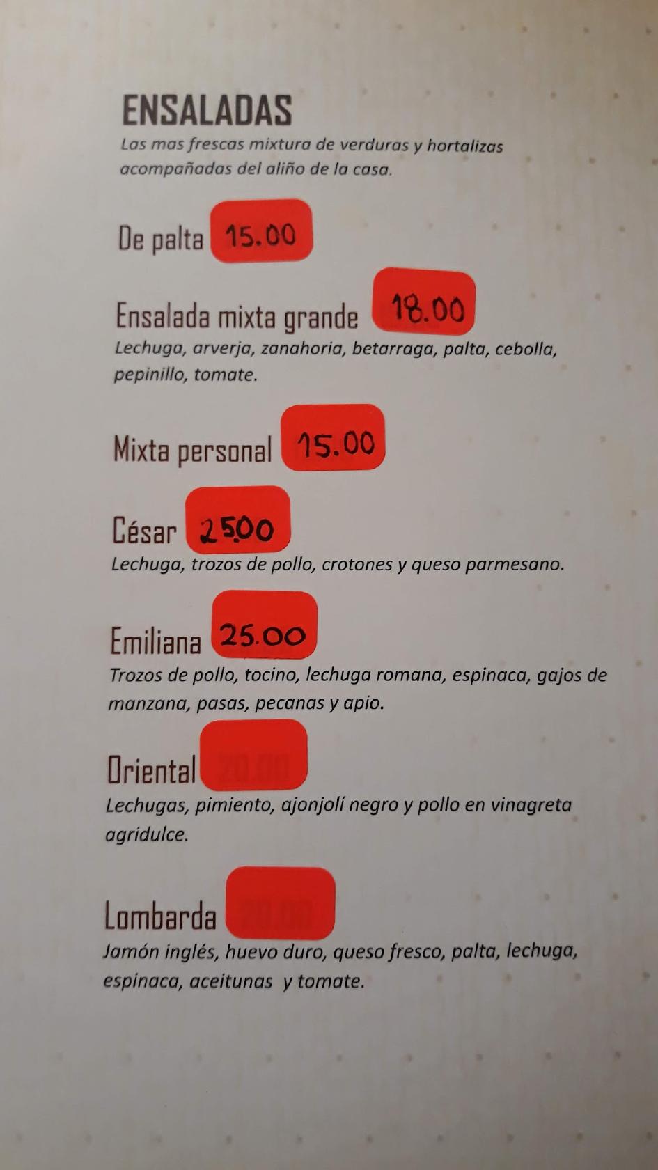 Carta de Restaurante El Mochica, Trujillo, Calle Bolivar 462 Trujillo