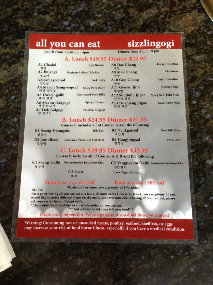 Menu at SizzlinGogi pub & bar, Santa Maria