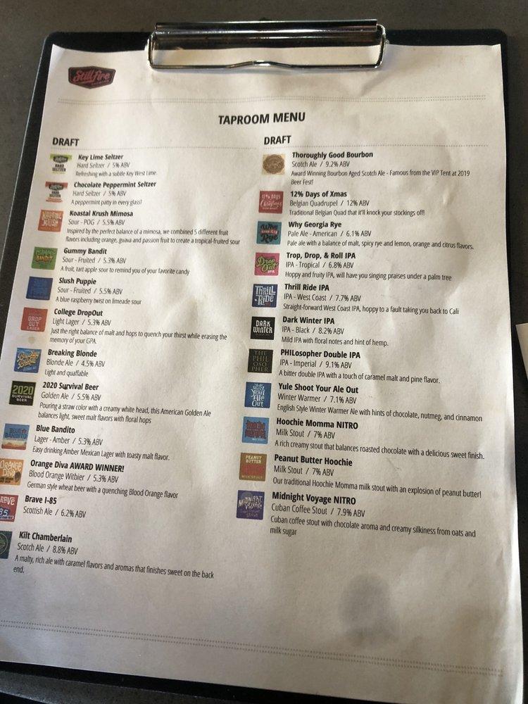 Menu at StillFire Brewing pub & bar, Suwanee