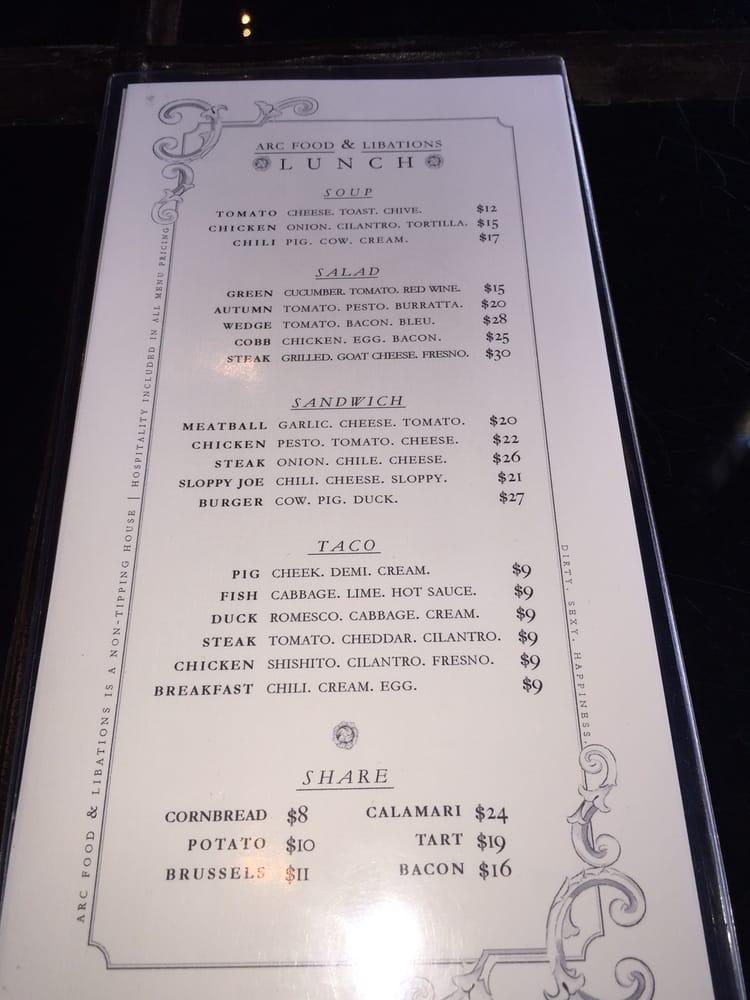 Menu at Arc Food & Libations pub & bar, Costa Mesa