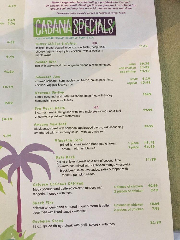 Menu at Flamingo Row restaurant, Paducah