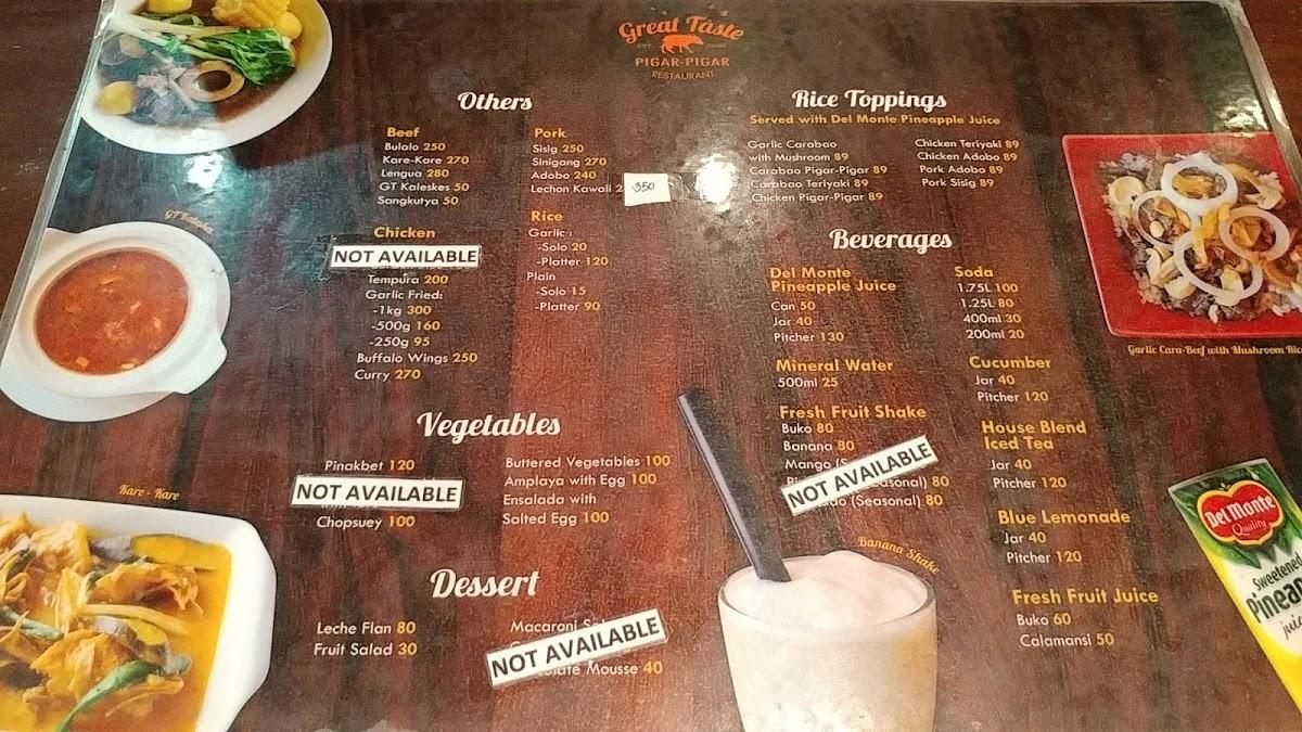 Menu at Great Taste Pigar Pigar Restaurant, Dagupan