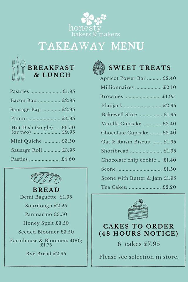 Menu at Honesty Kingsclere cafe, Kingsclere