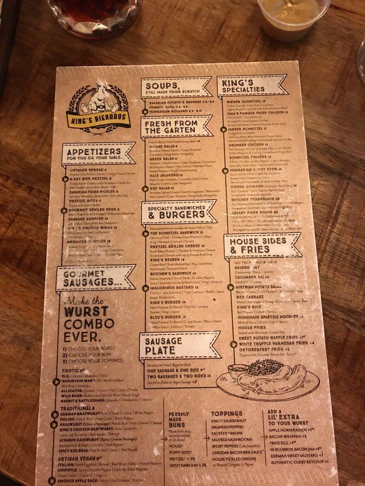 Menu at King's BierHaus pub & bar, Houston, E T C Jester Blvd