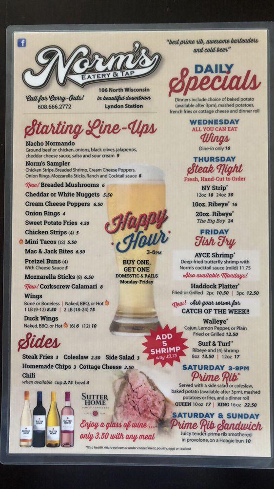 Menu at Norm's Eatery & Tap pub & bar, Lyndon Station