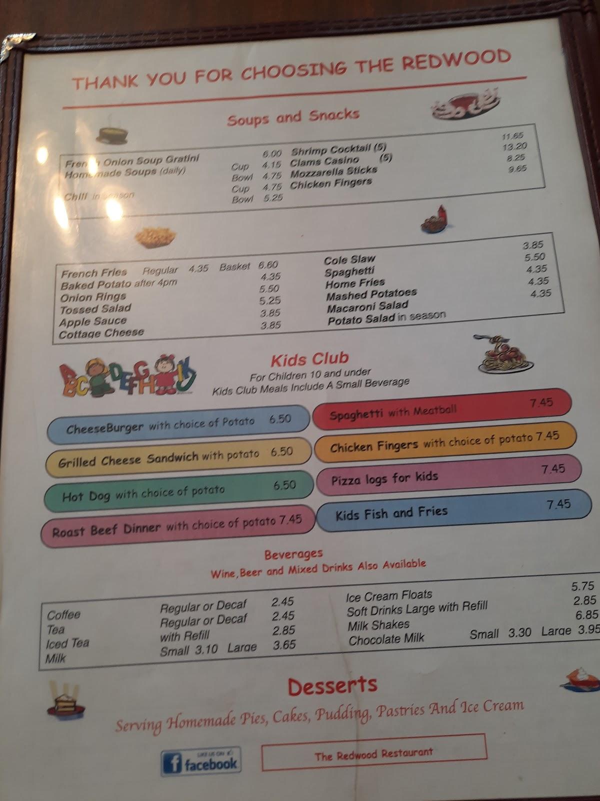 Carta de Redwood Restaurant, Naples