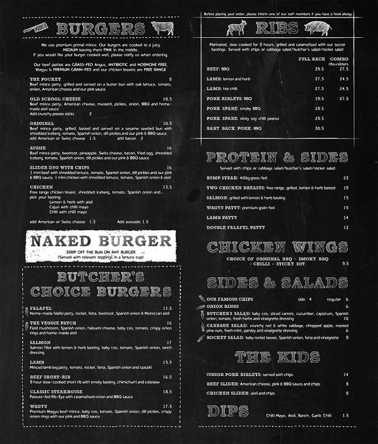 Menu at Ribs & Burgers Chatswood steakhouse, Chatswood