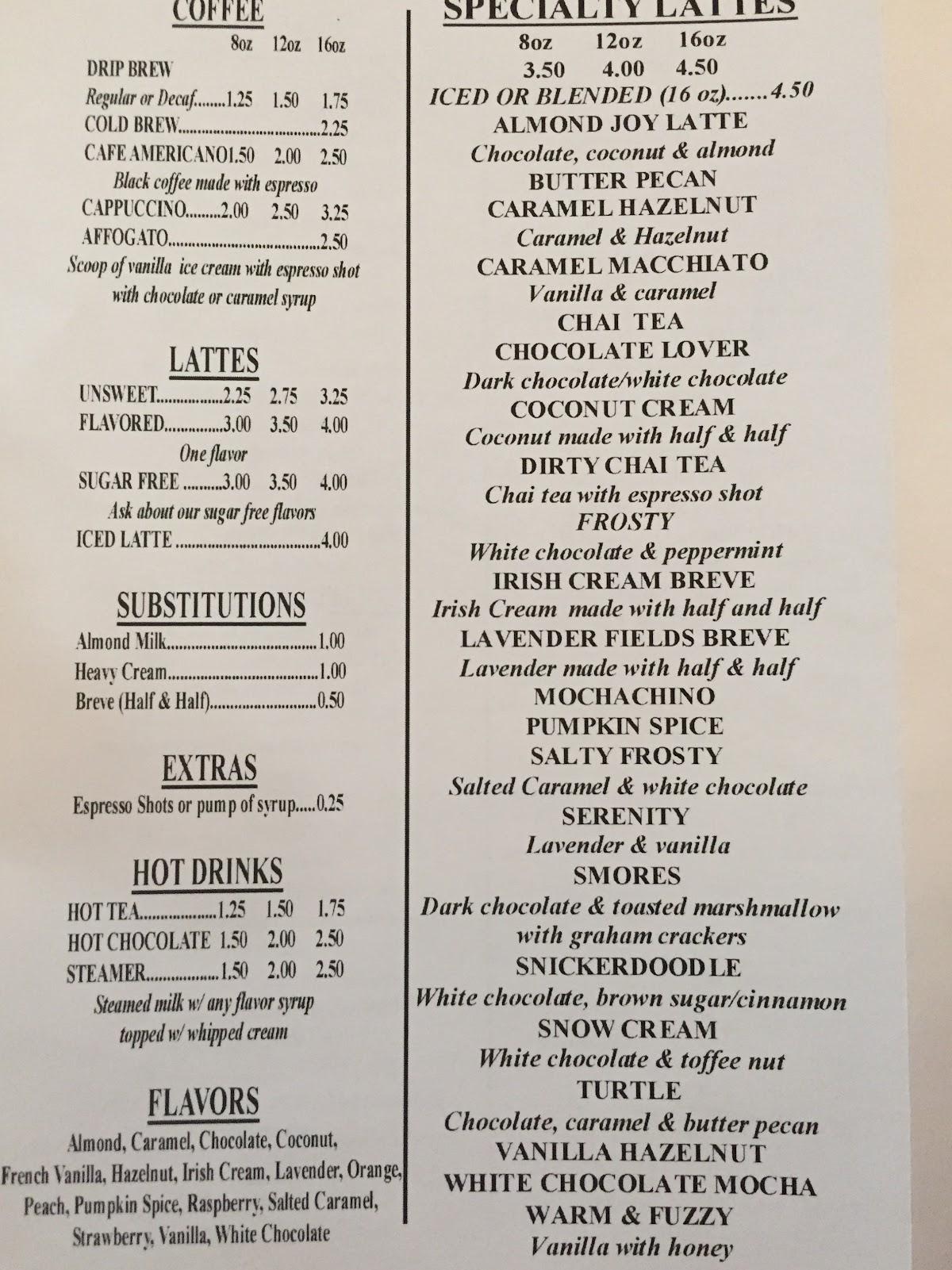 Menu at The Bean Scene cafe, Adamsville