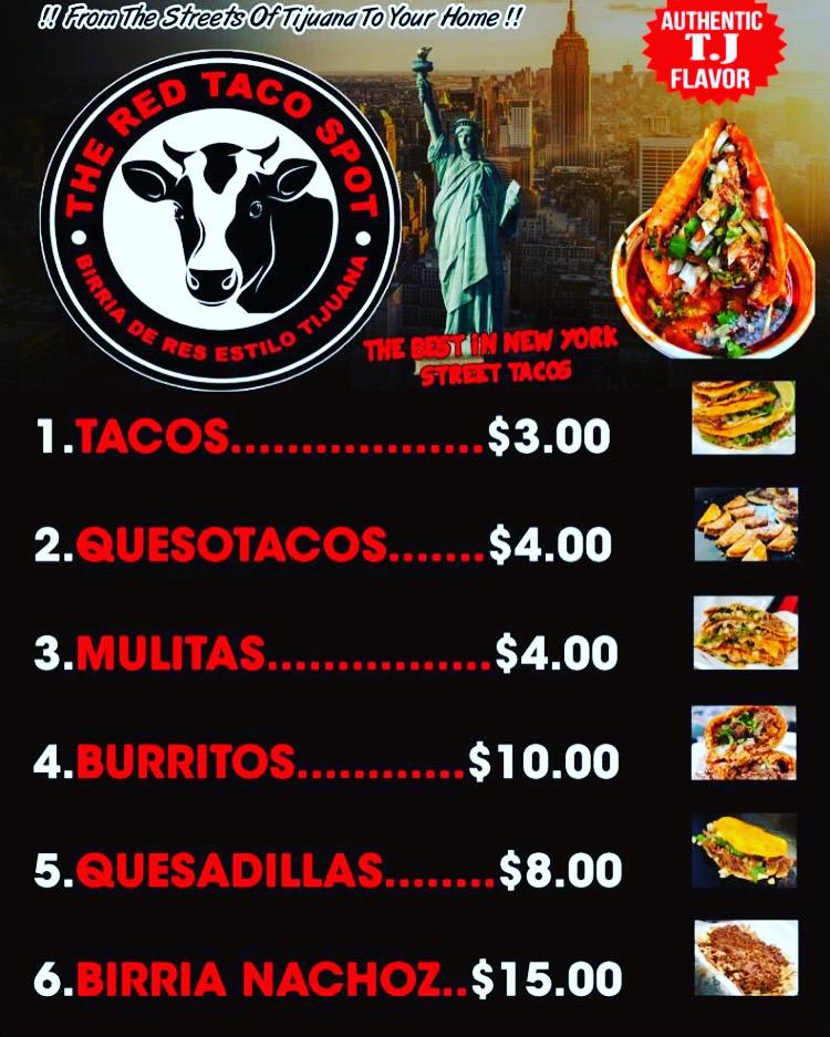 Menu at The red taco spot cafe, New York City, 40-05 Skillman Ave