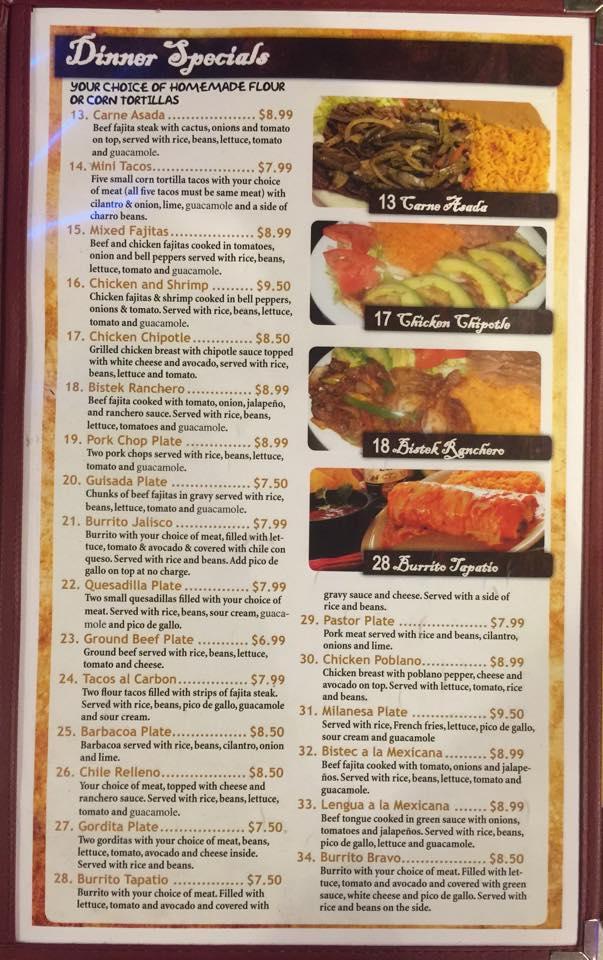 Menu at Valle's Mexican Restaurant, Waco