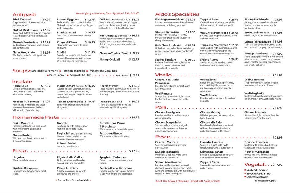 Carta de Aldo's Italian Restaurant, Wyckoff