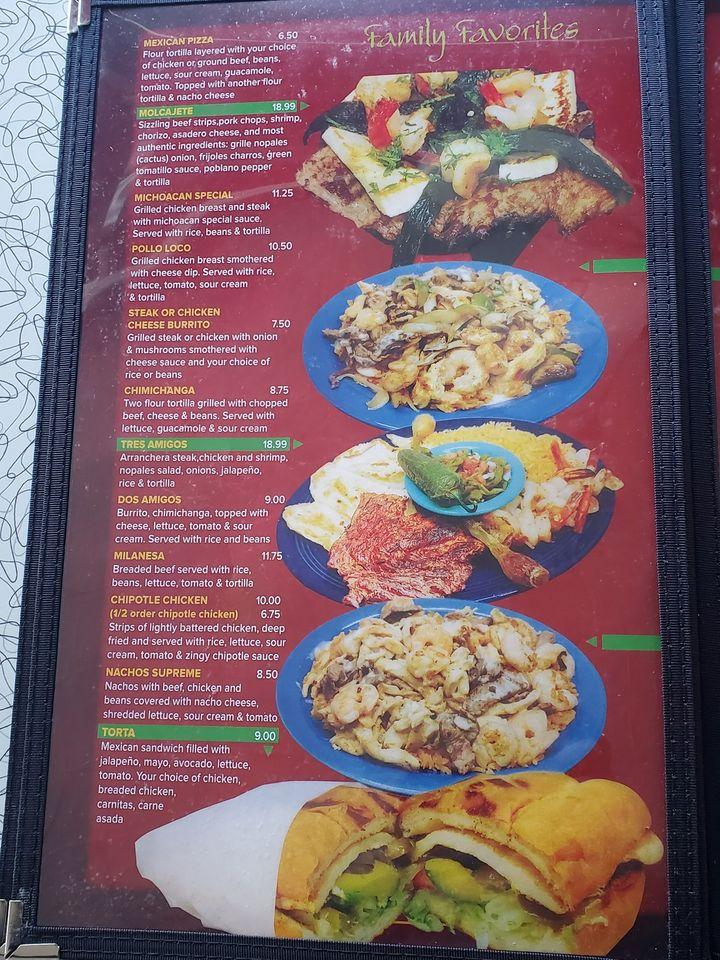 Menu at El Michoacan Mexican restaurant, Gaffney