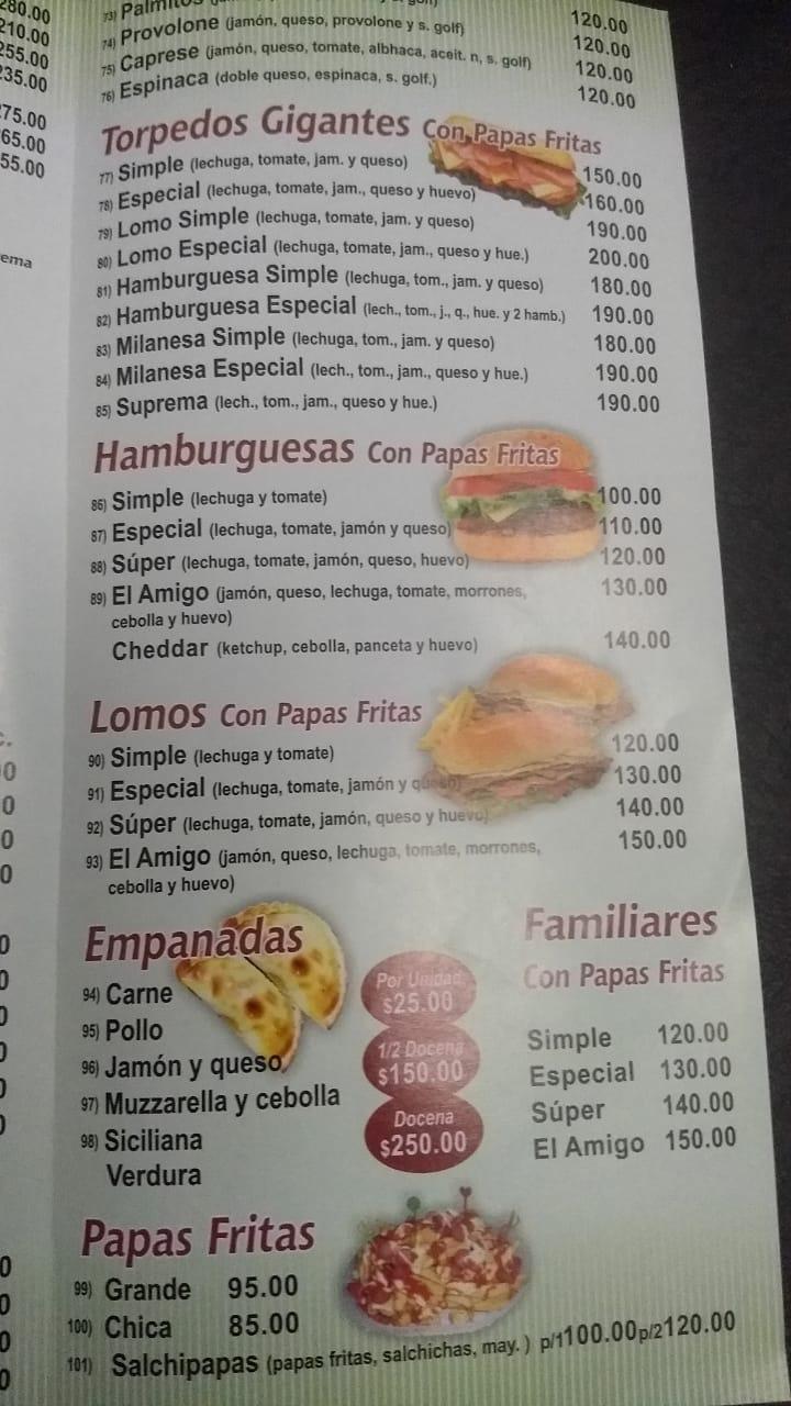 Menu at El amigo restaurant, Rosario, S2013BOO