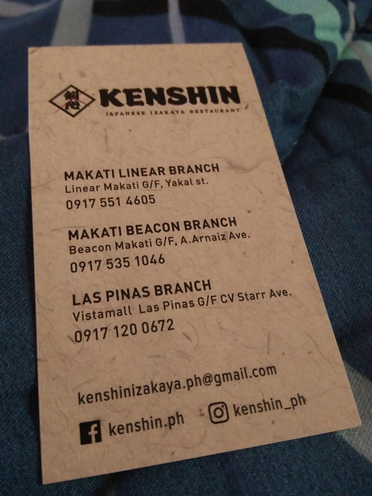 Menu at Kenshin Japanese Izakaya Restaurant ( Vista Mall Las Piñas ...