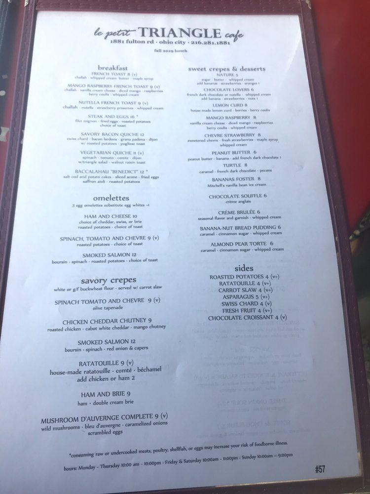 Menu at Le Petit Triangle Cafe, Cleveland