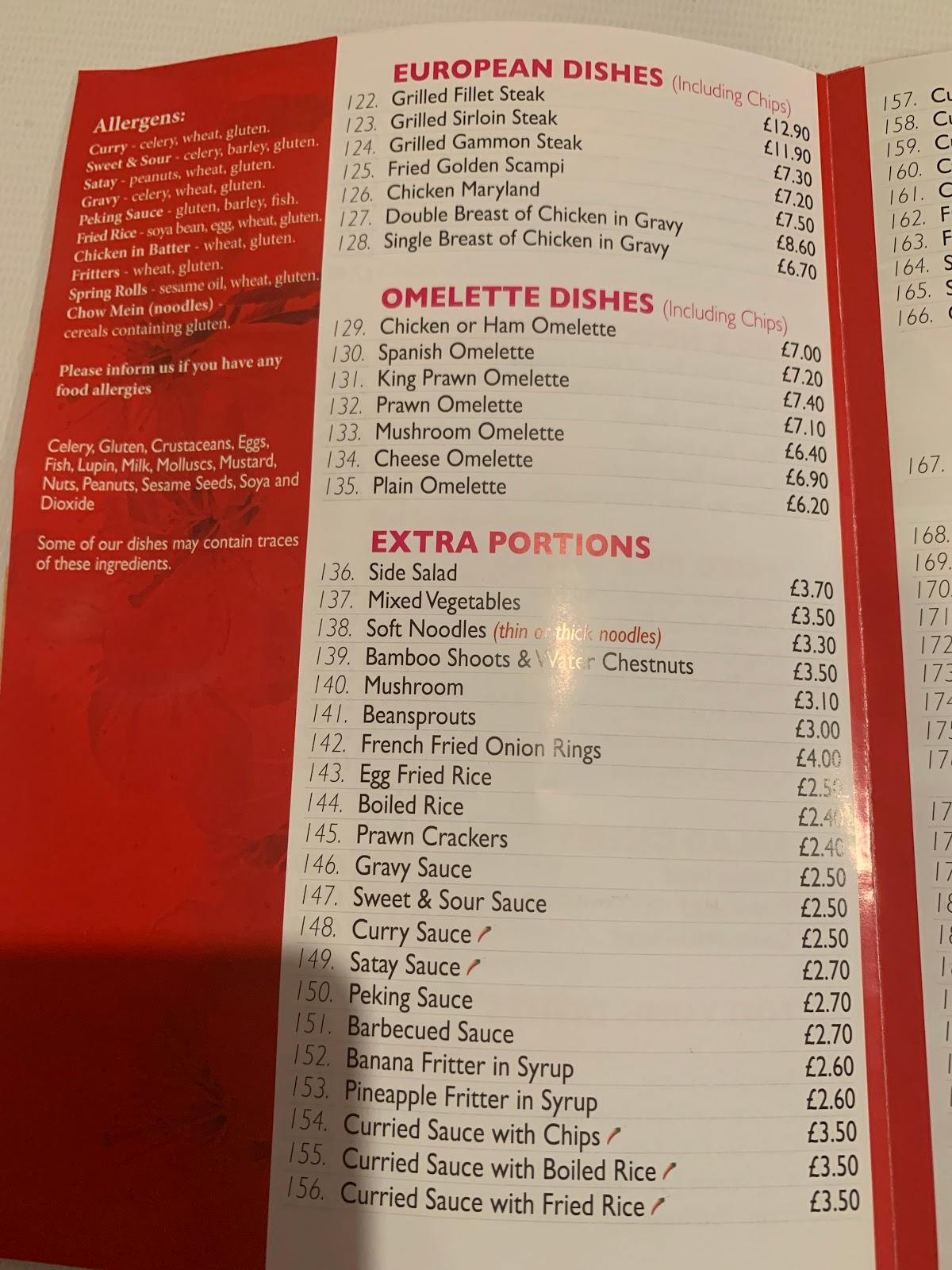 Menu at Lee Palace restaurant, Glasgow