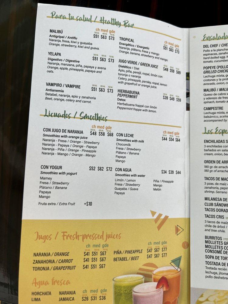 Menu at Restaurante Malibu, Nuevo Vallarta