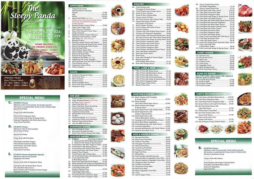 Menu at Sleepy Panda restaurant, Chester