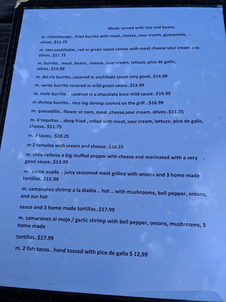 Menu at Tacos Del Rio restaurant, The Dalles