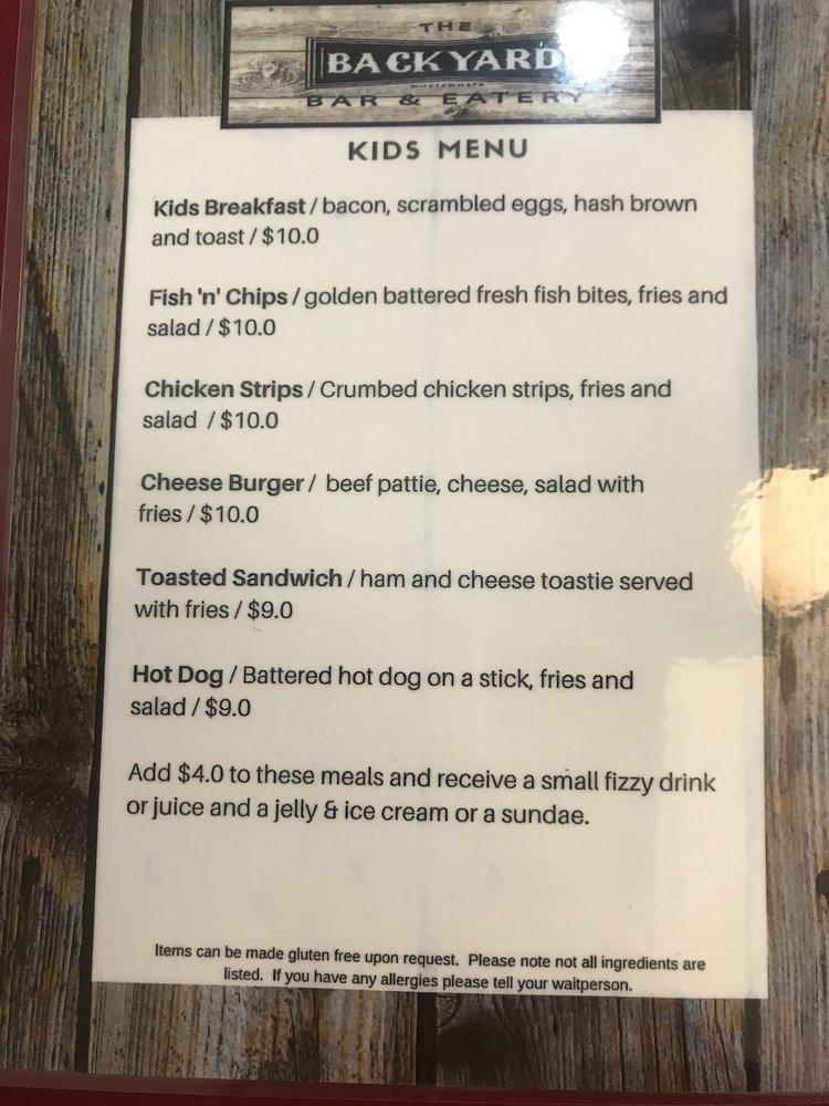 Menu at The Backyard Gastropub, Whatawhata