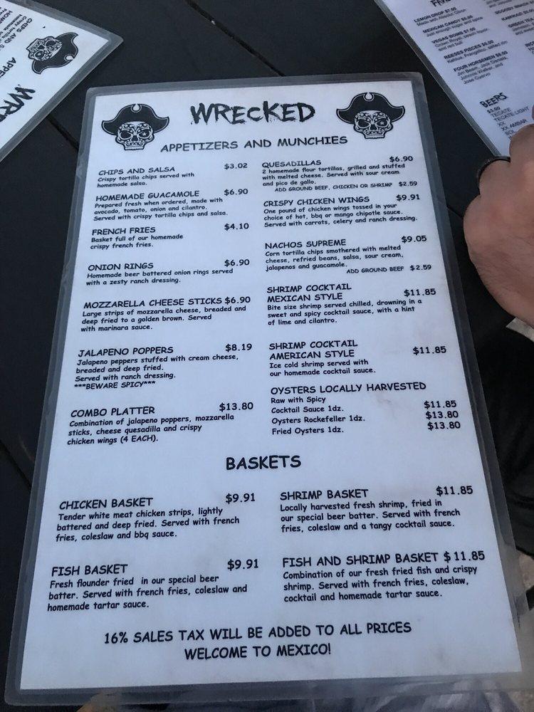 Menu at Wrecked at the Reef pub & bar, Puerto Peñasco