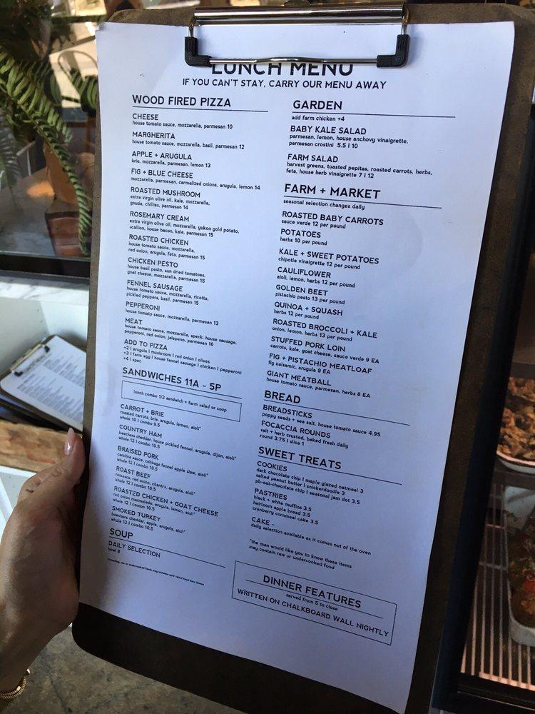 Menu at DERU pizzeria, Kirkland